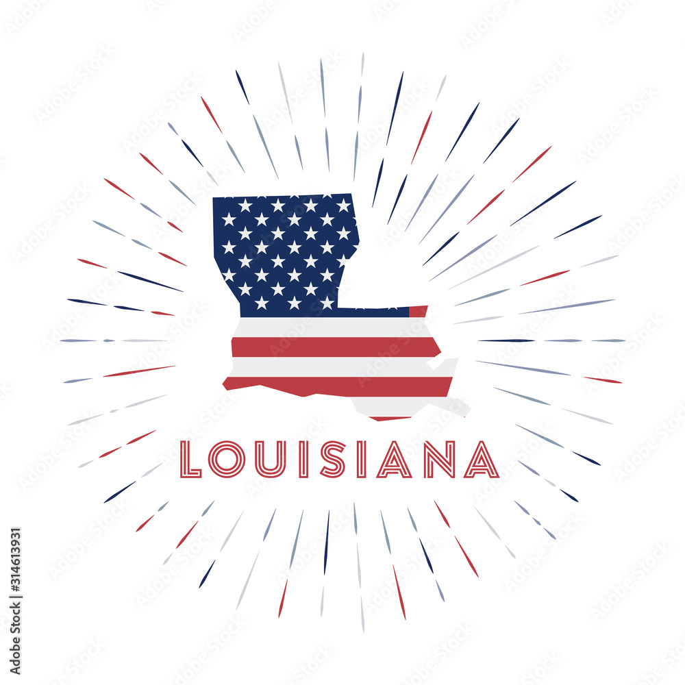 Louisiana sunburst badge. The us state sign with map of Louisiana with ...