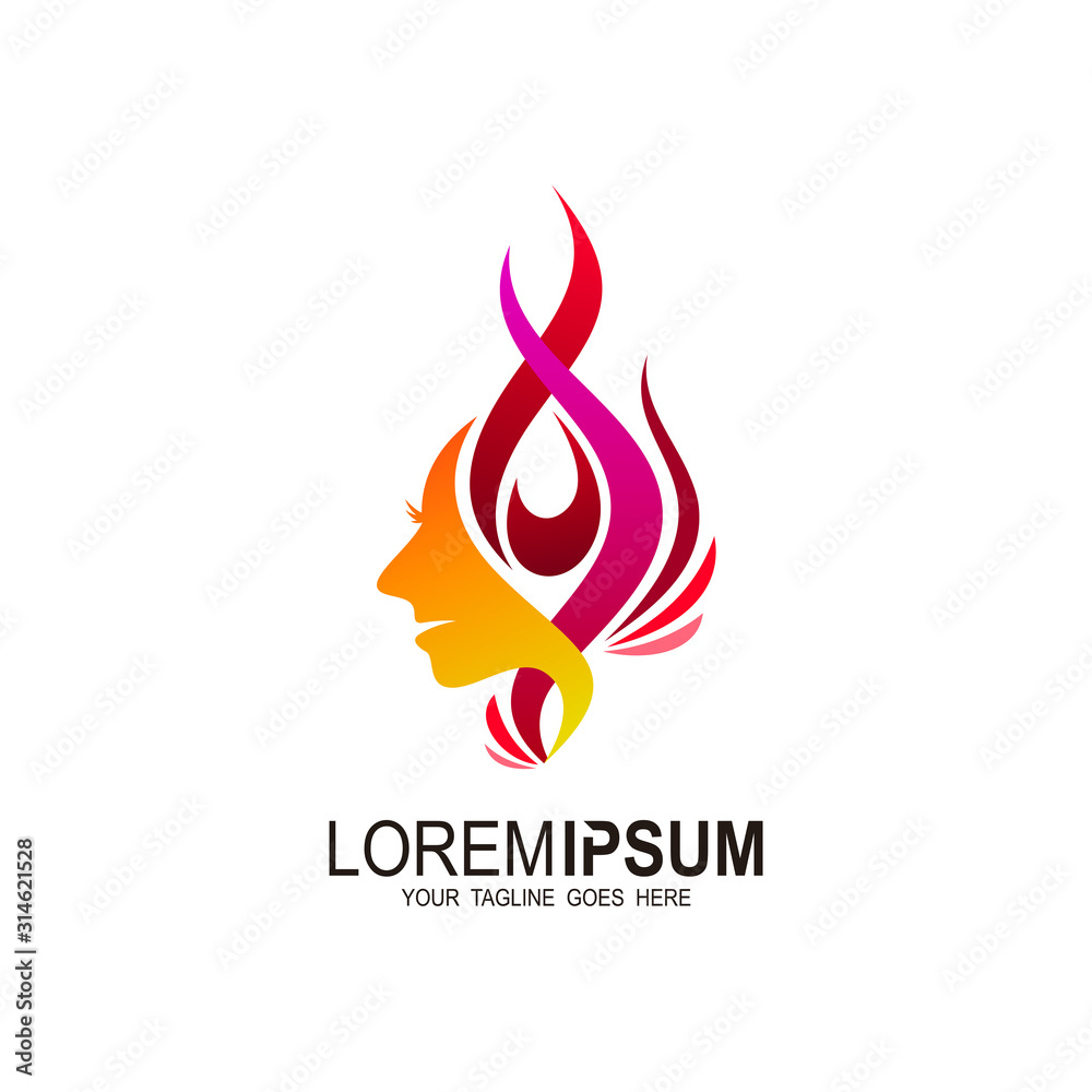 Fire and girl logo, The logo of the face of a beautiful woman with her ...