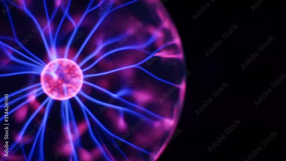 Moving lightnings in Tesla discharge lamp, Plasma lightning ball in a ...