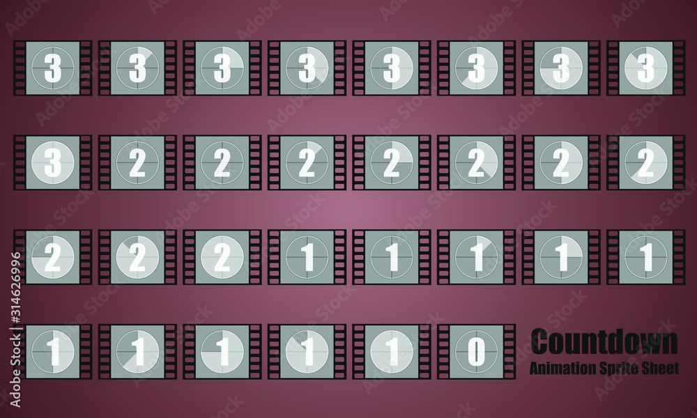 Movie countdown timer animation sprite sheet, Vector illustration ...