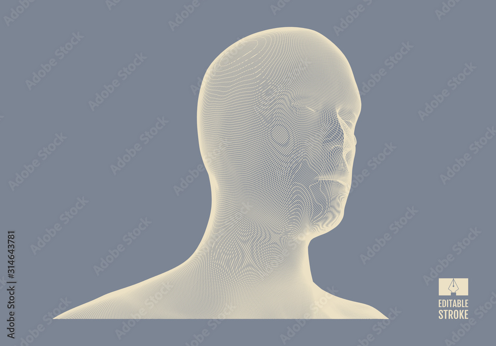 3d human face created in grid style. Artificial intelligence concept ...