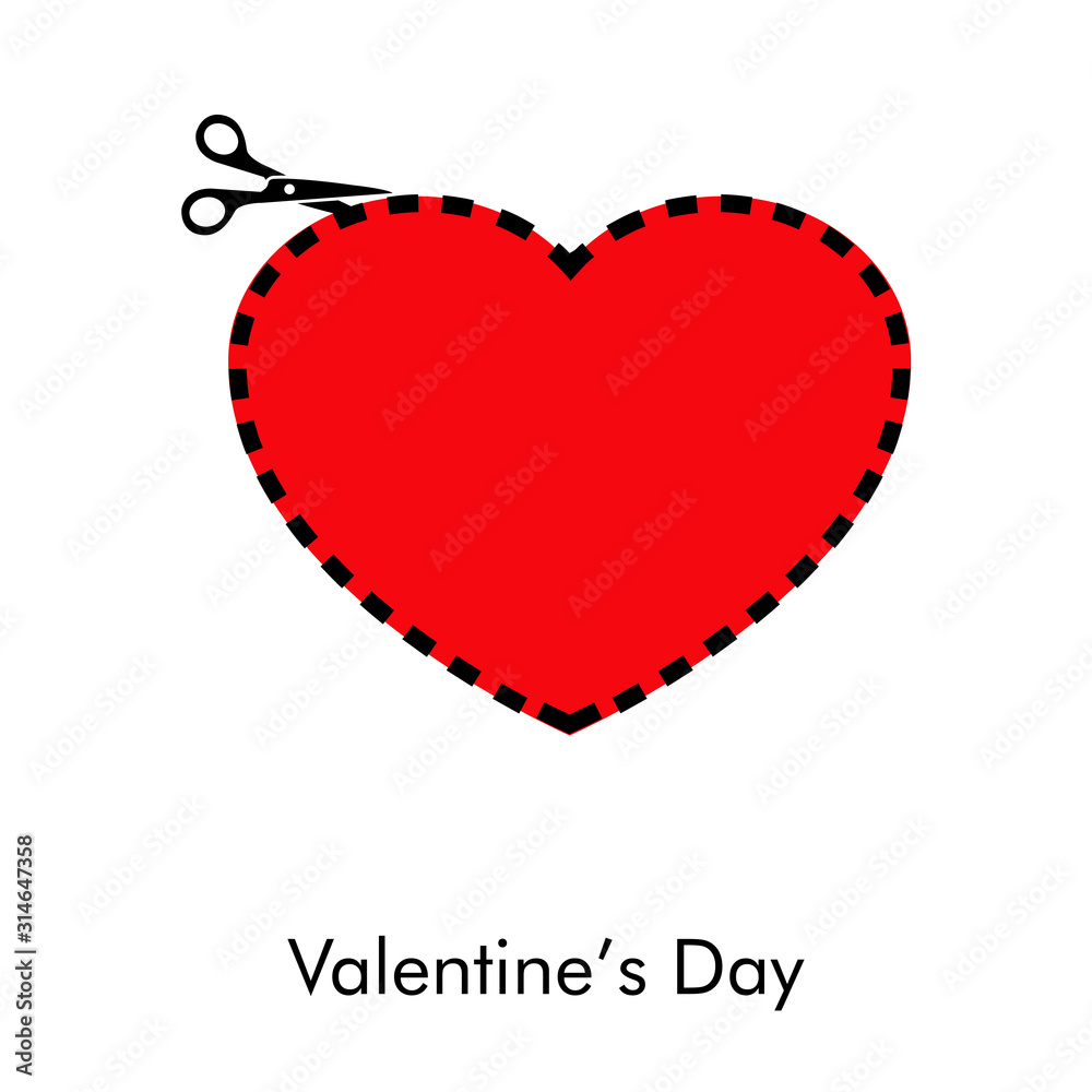 Vecteur Stock Día de san Valentín. Corazón recortable con tijera y ...