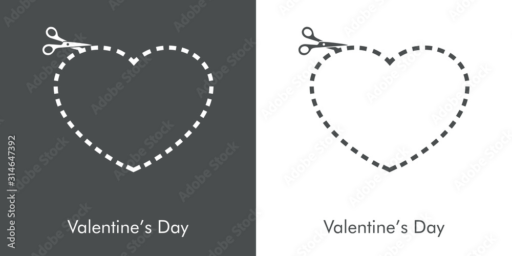 Día de san Valentín. Corazón recortable con tijera y línea punteada ...