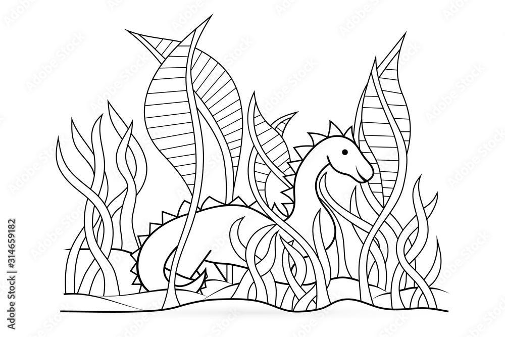 outline coloring dinosaur for kids book, sketch hand drawing art line ...