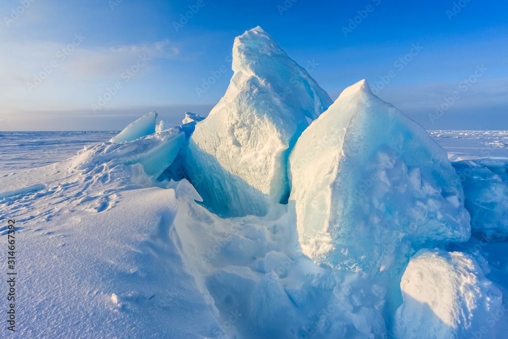 Arctic background. North pole. Beautiful colors of polar ice. Big Floes ...
