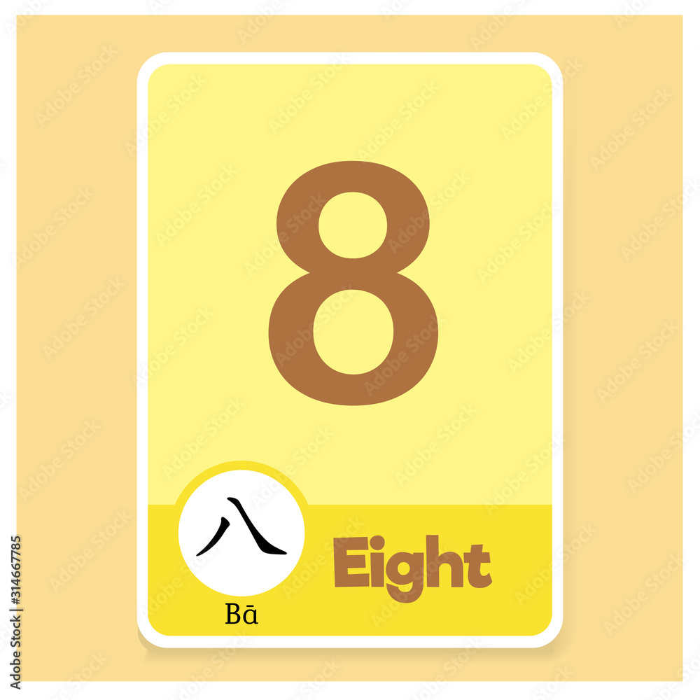 Printable Flashcard learning number 8. 2 Laguages bilingual,Mandarin ...