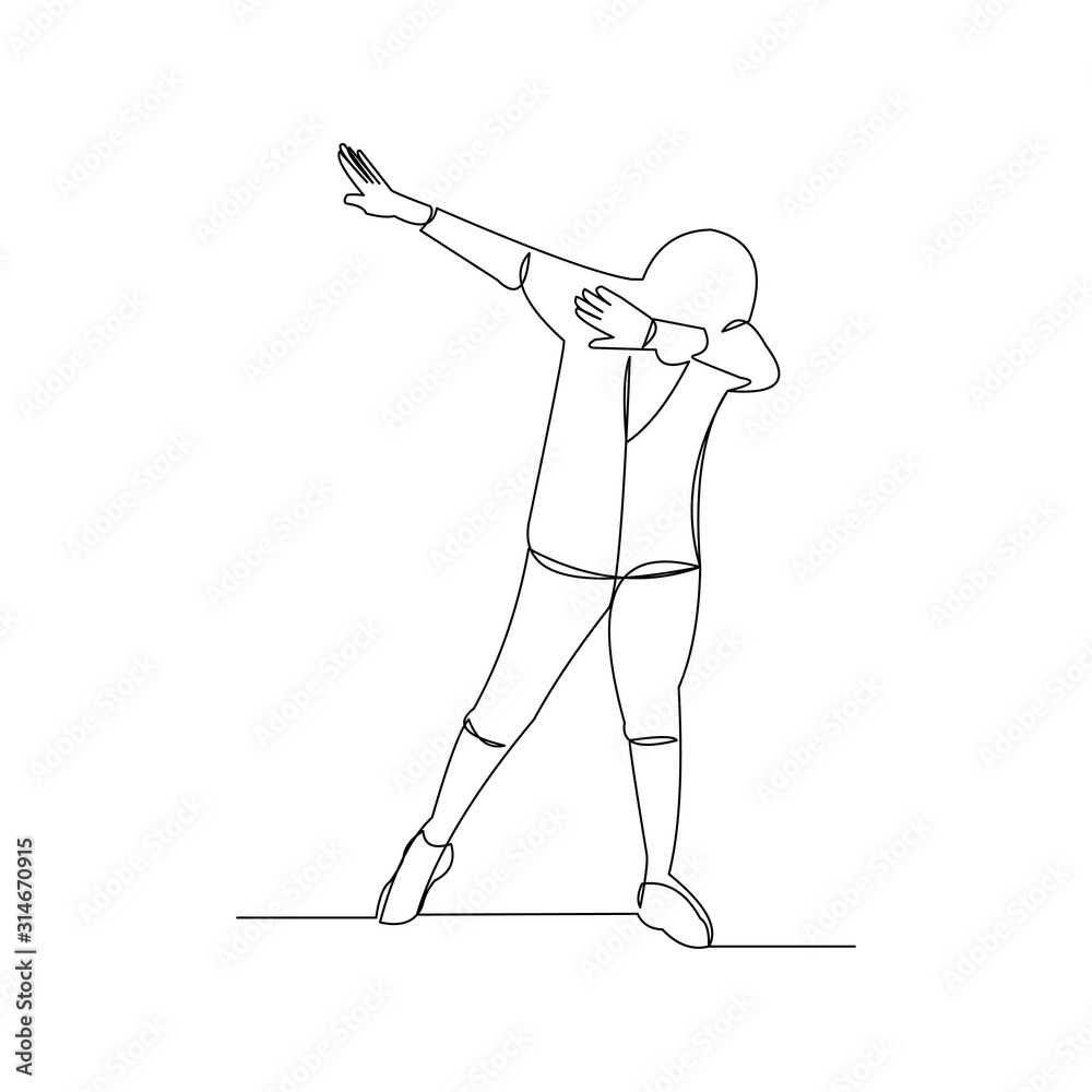 continuous line drawing of people dance dab gesture. Vector ...