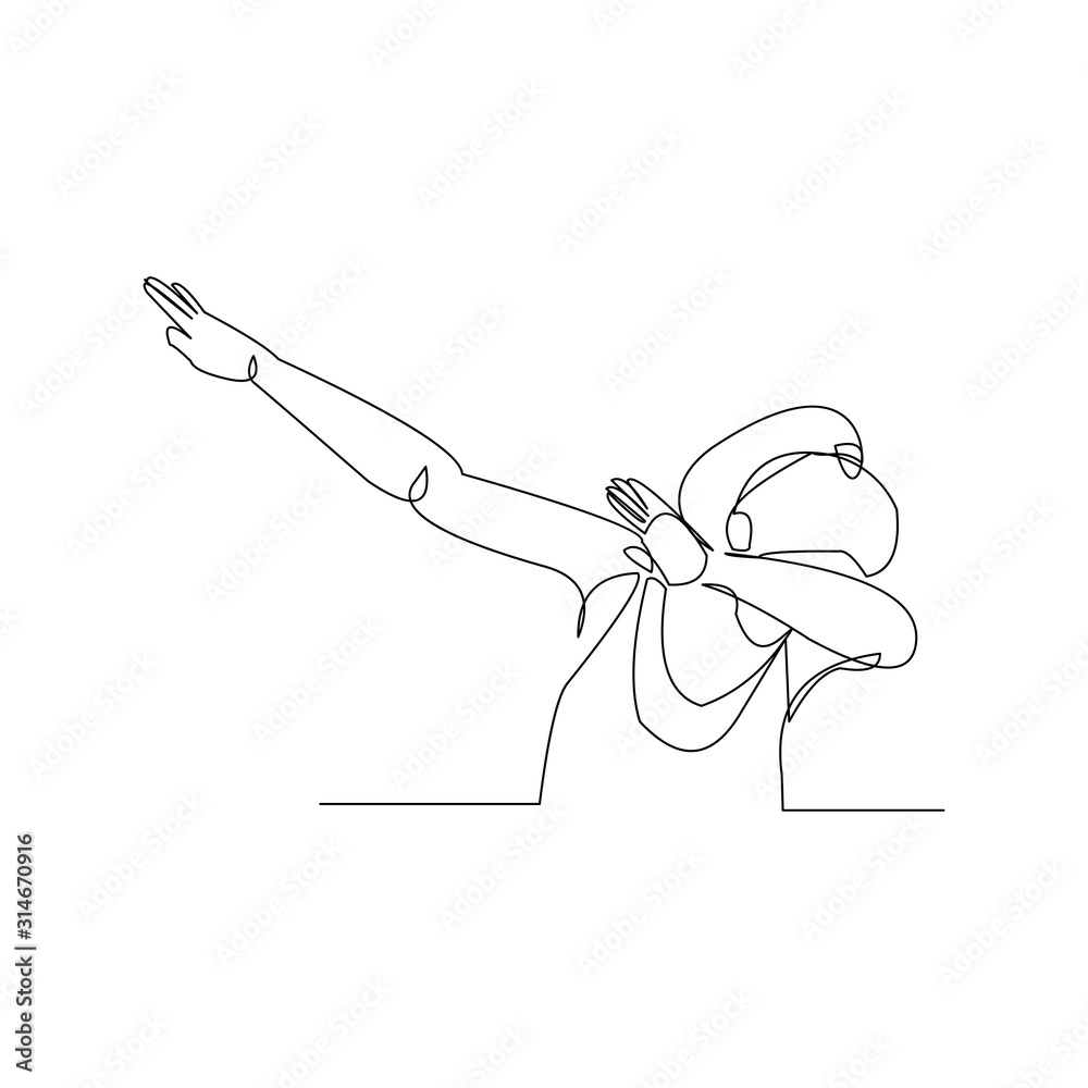 continuous line drawing of people dance dab gesture. Vector ...