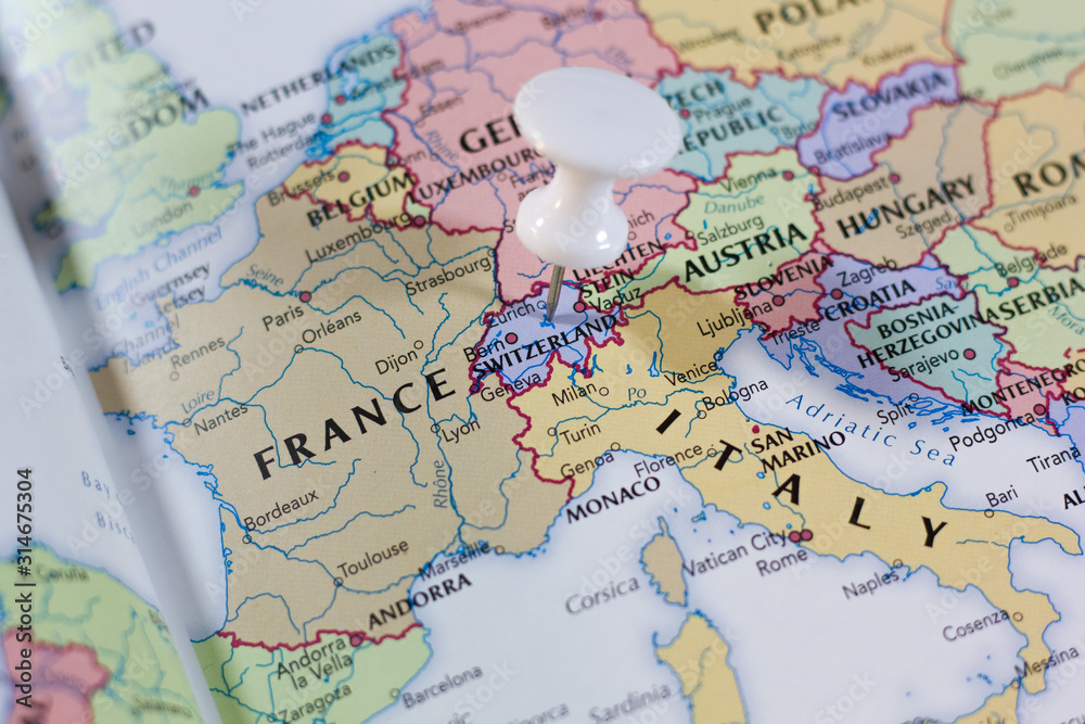 Switzerland on the map of the world. Stock Photo | Adobe Stock
