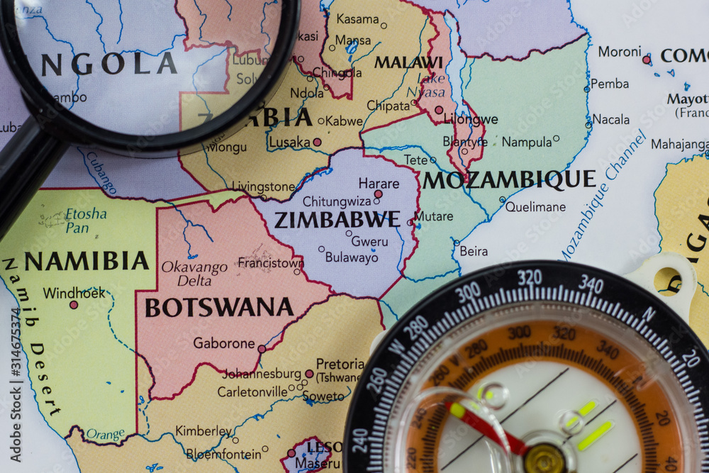 Zimbabwe on the map of the world. Stock Photo | Adobe Stock