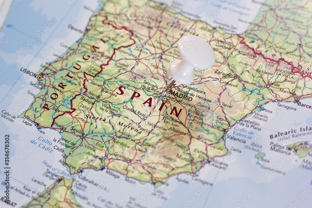 Spain on the map of the world. Stock Photo | Adobe Stock