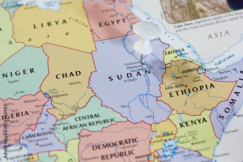 Sudan on the map of the world. Stock Photo | Adobe Stock