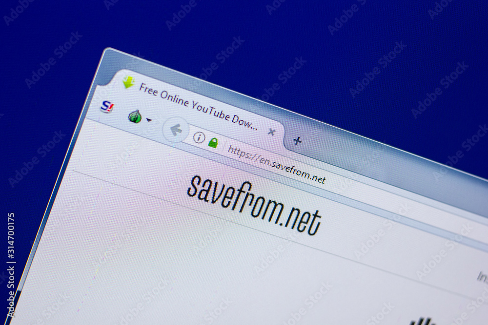 Ryazan, Russia - April 16, 2018 - Homepage of SaveFrom website on the ...