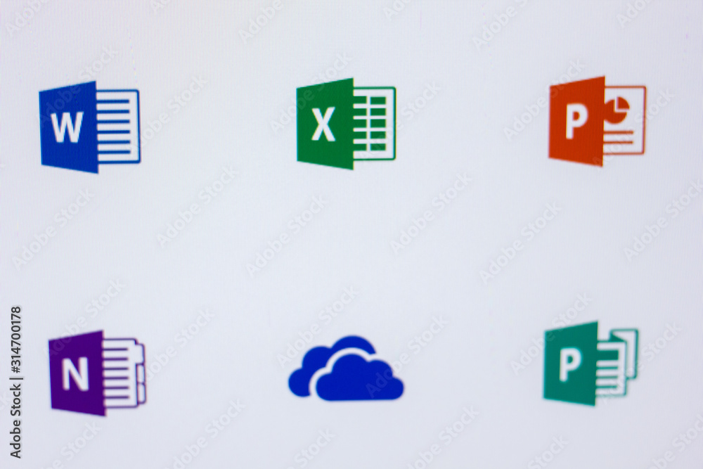 Ryazan, Russia - April 16, 2018 - Logos of Microsoft programms on the ...