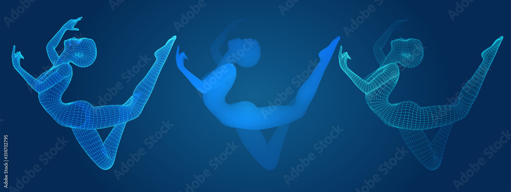 vector set of female figures in dance poses on the background Stock ...