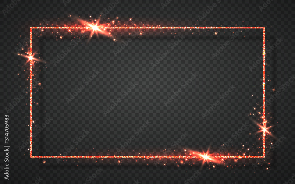 Red shiny glitter glowing vintage frame with shadows isolated on ...