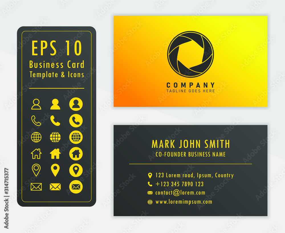 Photography, Photographer Business card design template and icon set ...
