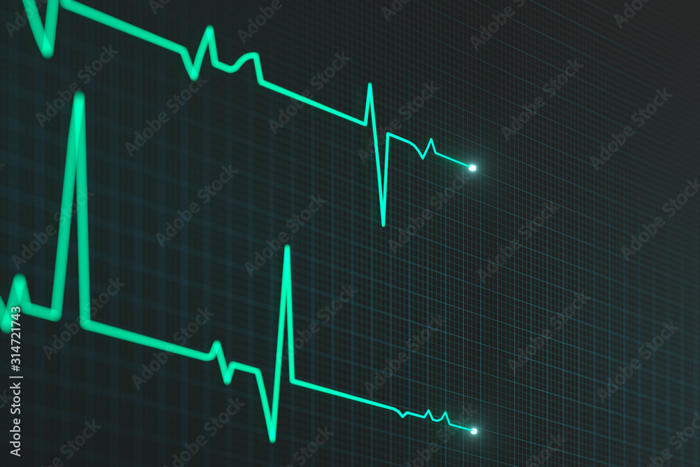 Glowing digital heartbeat line reflecting on the monitor, 3d rendering ...