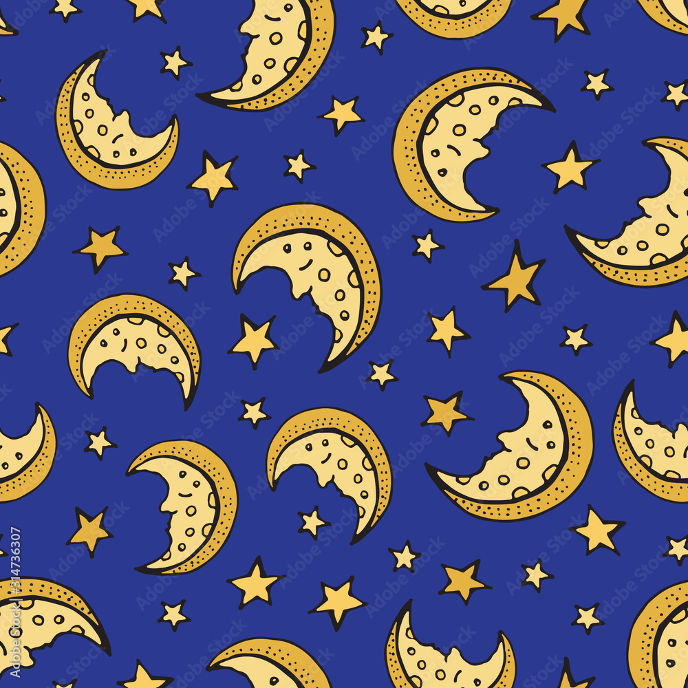 Seamless pattern with stars and the moon, star pattern, moon and stars ...