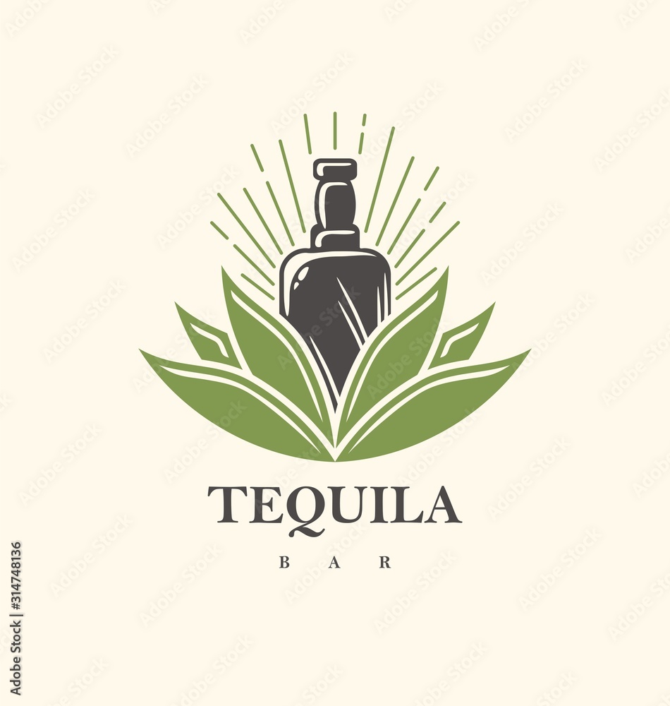 Tequila bar logo design with tequila bottle growing from agave plant ...