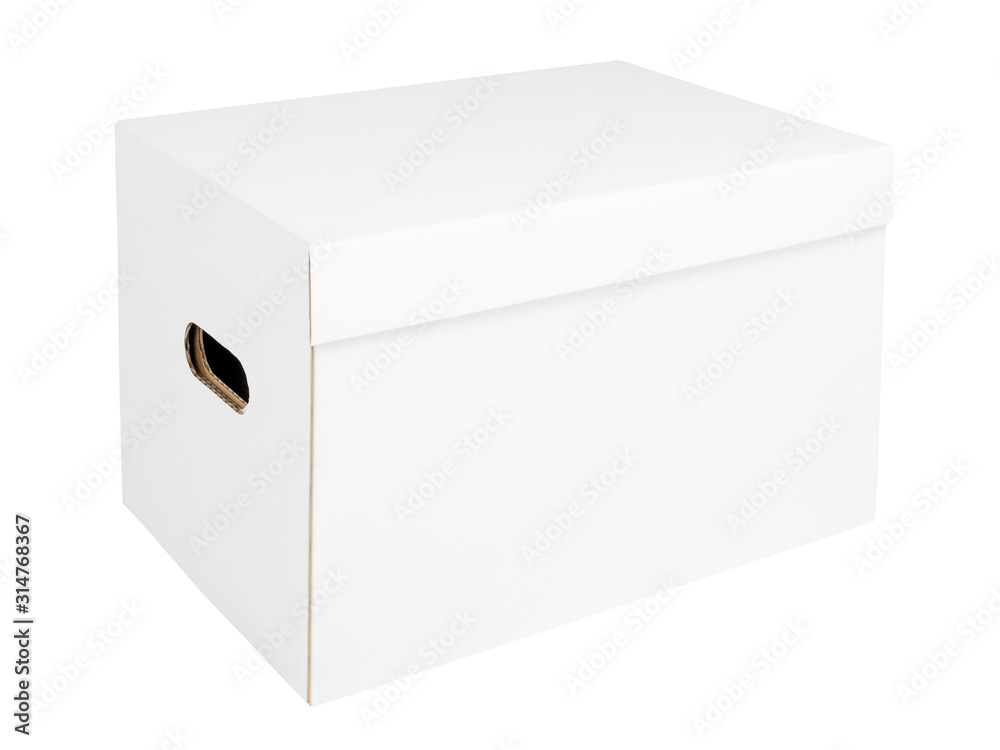 White cardboard archive storage box isolated on white background. Box ...