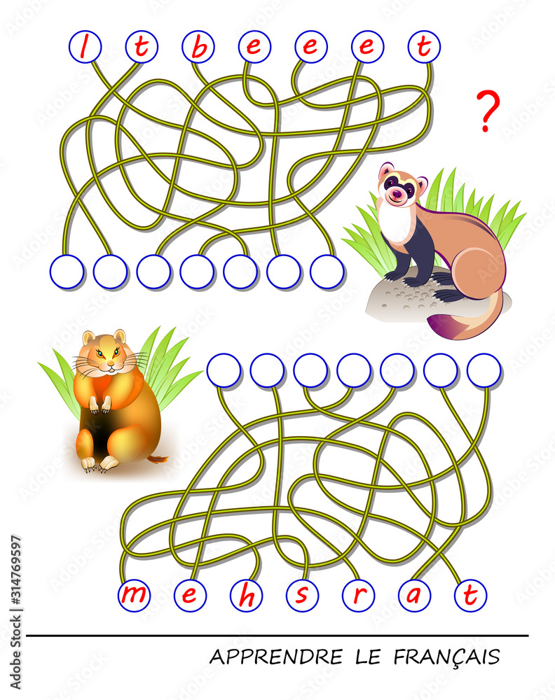 Learn French. Logic puzzle game with cute animals for study French ...