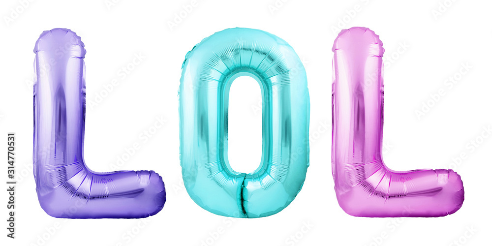 Word LOL made of colorful inflatable balloon letters isolated on white ...