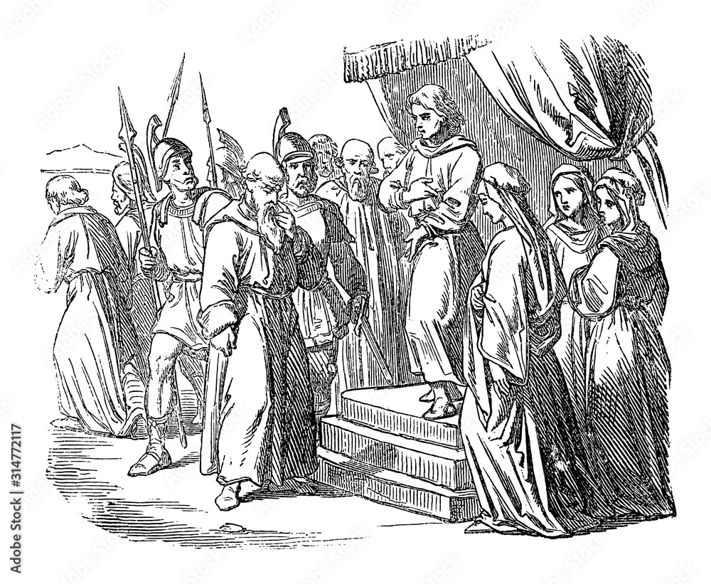 Vintage drawing or engraving of biblical story of prophet Daniel ...