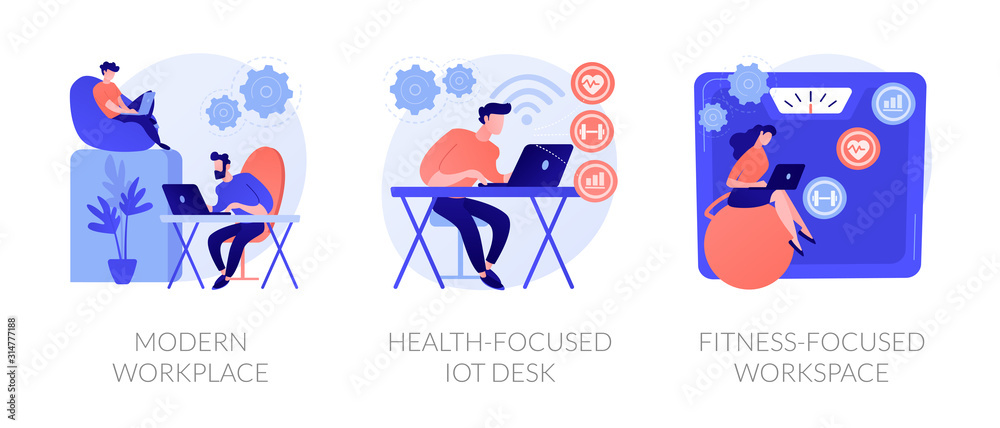 Professional workspace icons set. Smart personal space, employee care ...