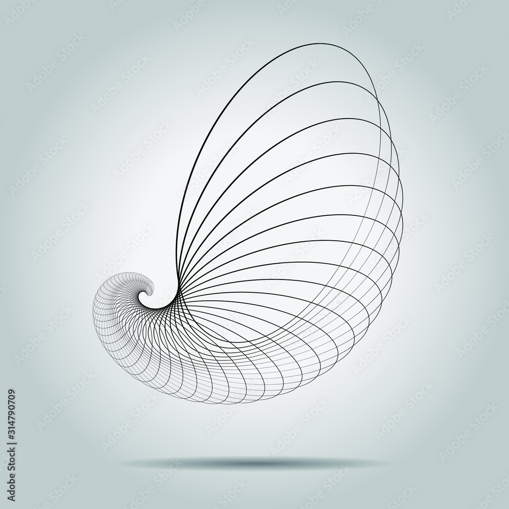 Black ellipse shape in spiral form. Geometric art. Design element for ...