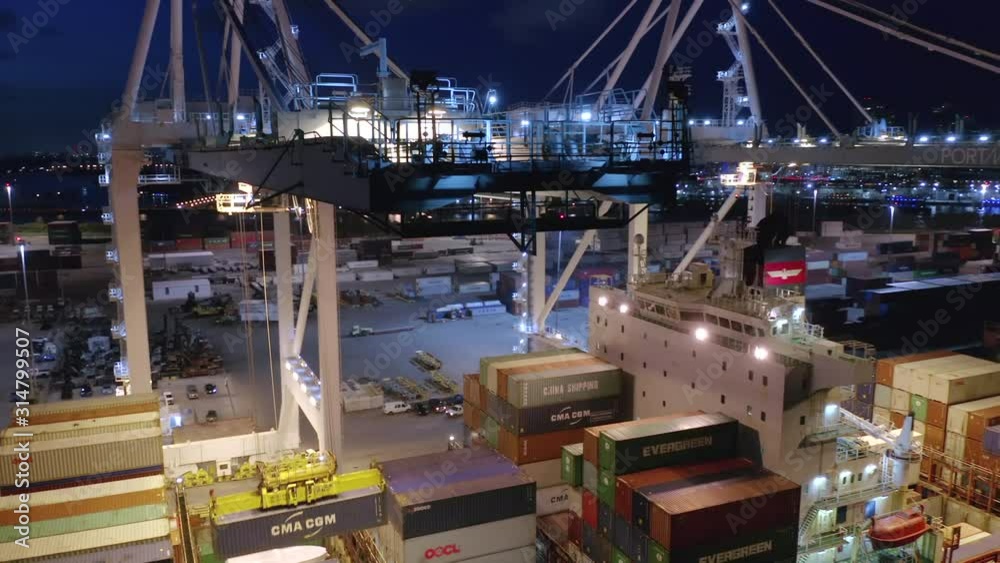 Port Miami. Jul 2019. View of the Port Miami docks, filled with cargo ...