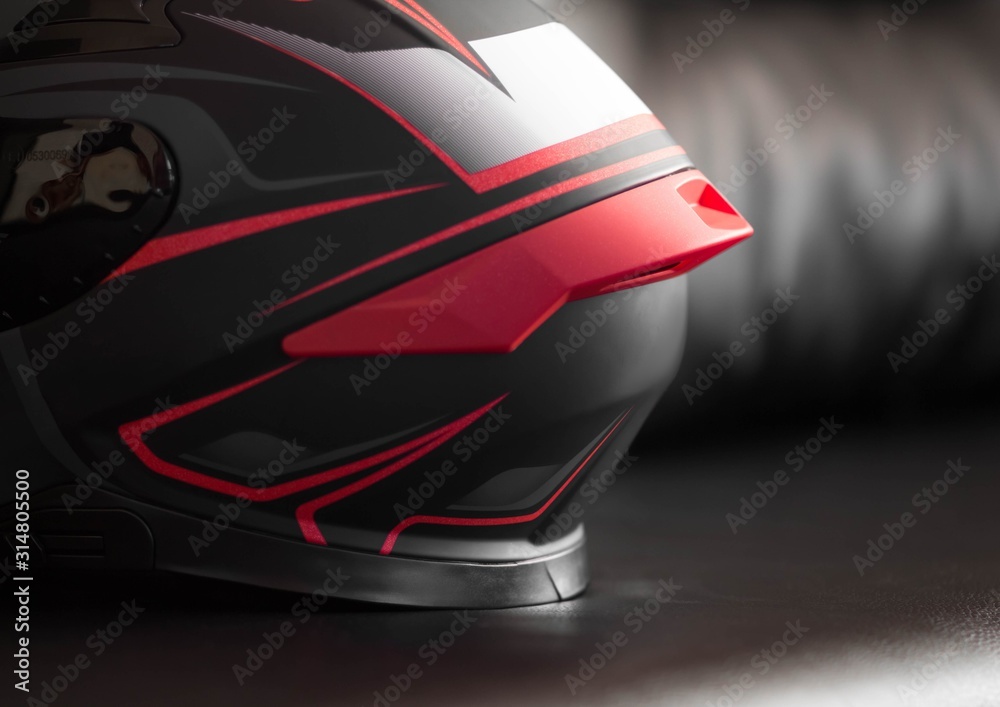 Beautiful black and red motorcycle helmet with black visor Stock Photo ...