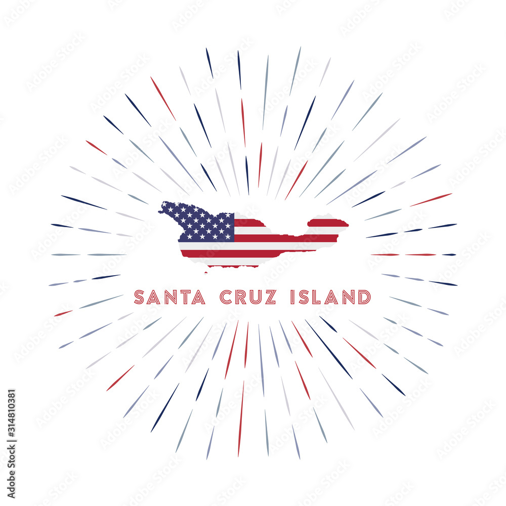 Santa Cruz Island sunburst badge. The island sign with map of Santa ...
