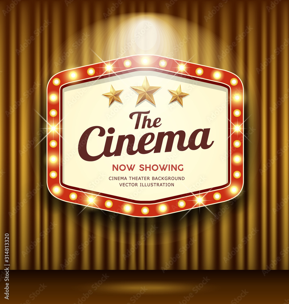 Cinema Theater Hexagon sign gold curtain light up banner design ...