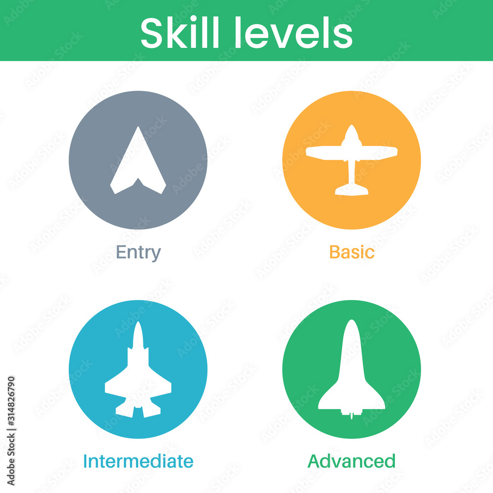 Expertise, competence, skill or experience level icons. Stock Vector ...