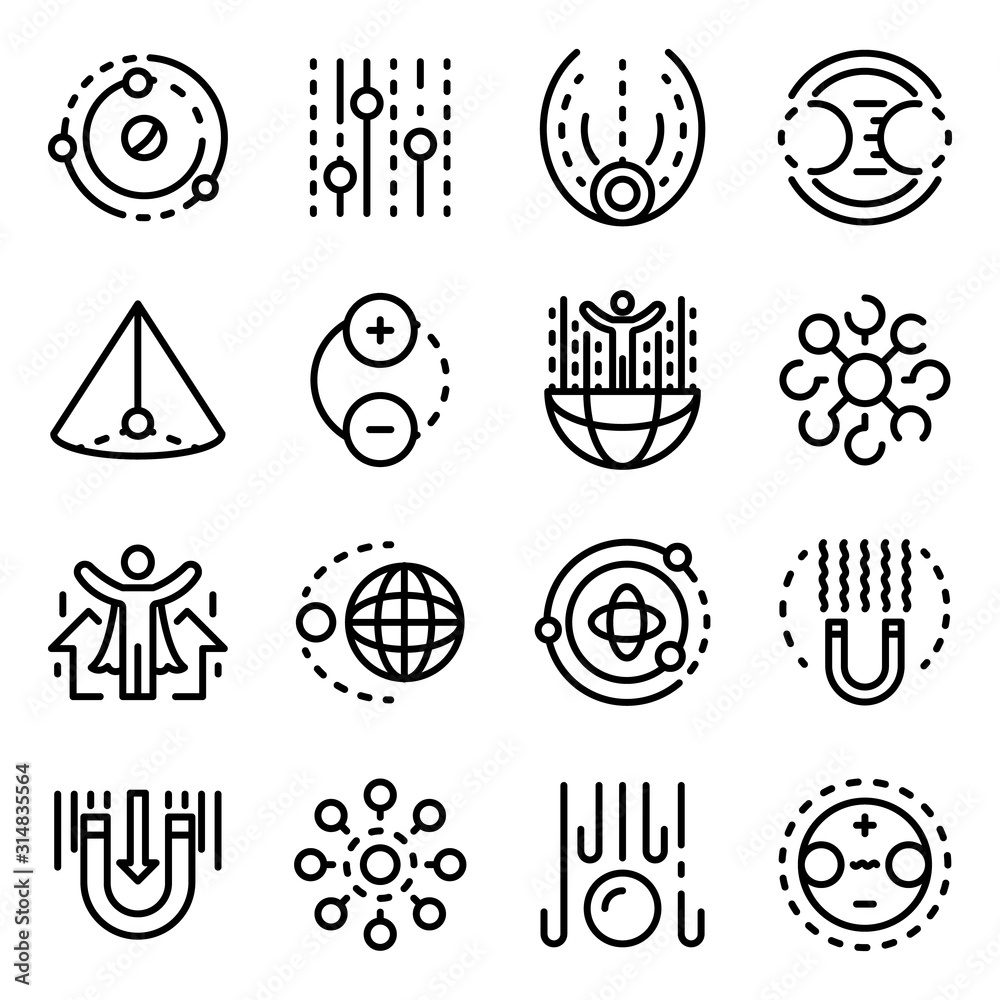 Gravity icons set. Outline set of gravity vector icons for web design ...