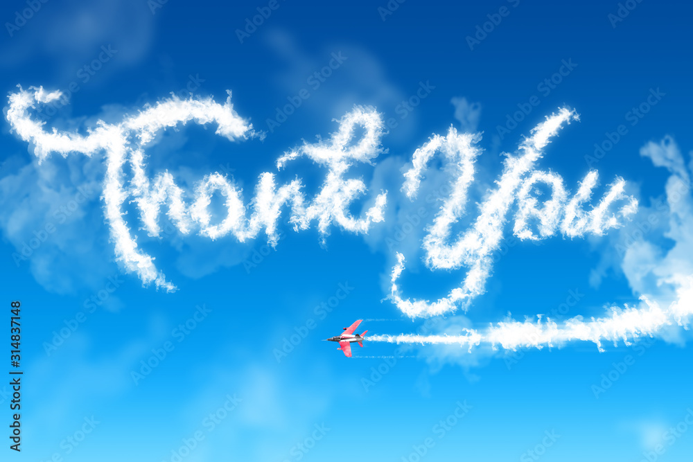 Word thank you formed by a smoke trail from a jet plane 素材庫相片 | Adobe Stock