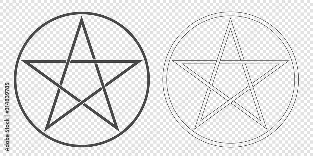 Illustration of a Pentagram, a five-pointed star in a circle. Esoteric ...