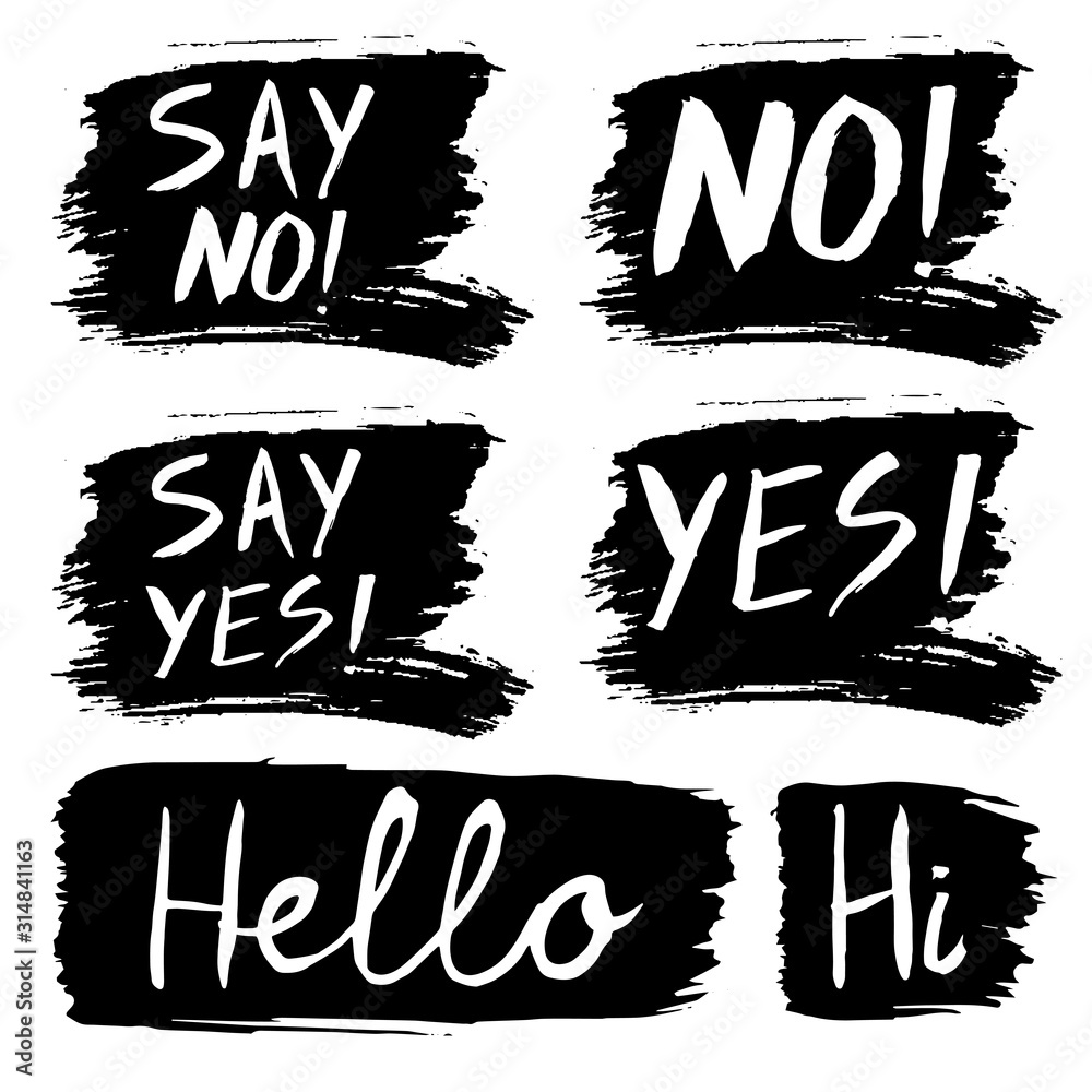 Vector set of grunge lettering and hand drawn ink paint stains isolated ...