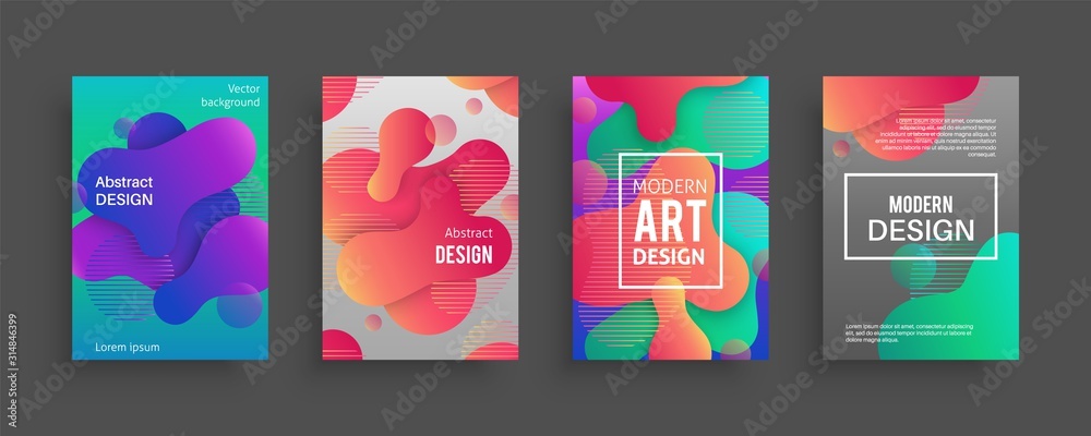 Dynamic form posters. Colored geometric forms and lines. Gradient ...