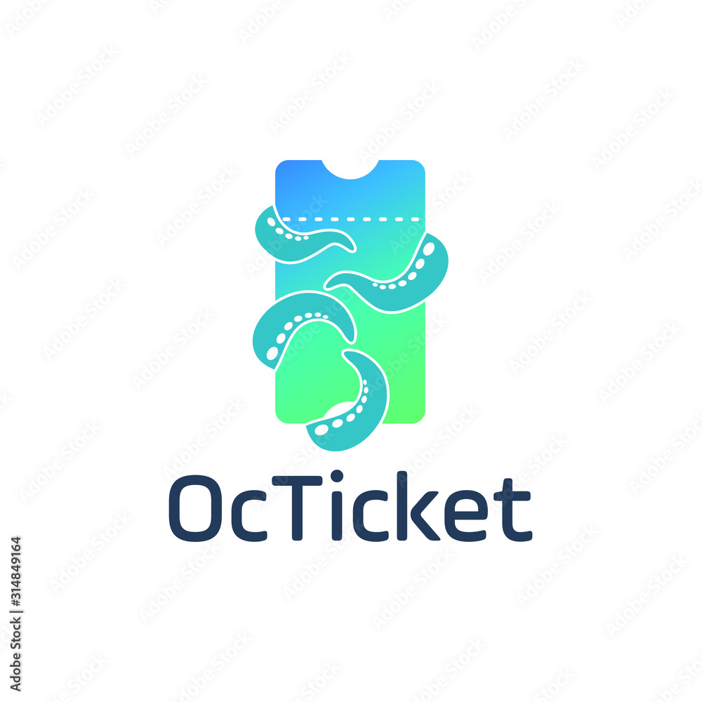 ticket logo simple design. octopus and ticket logo vector sign isolated ...