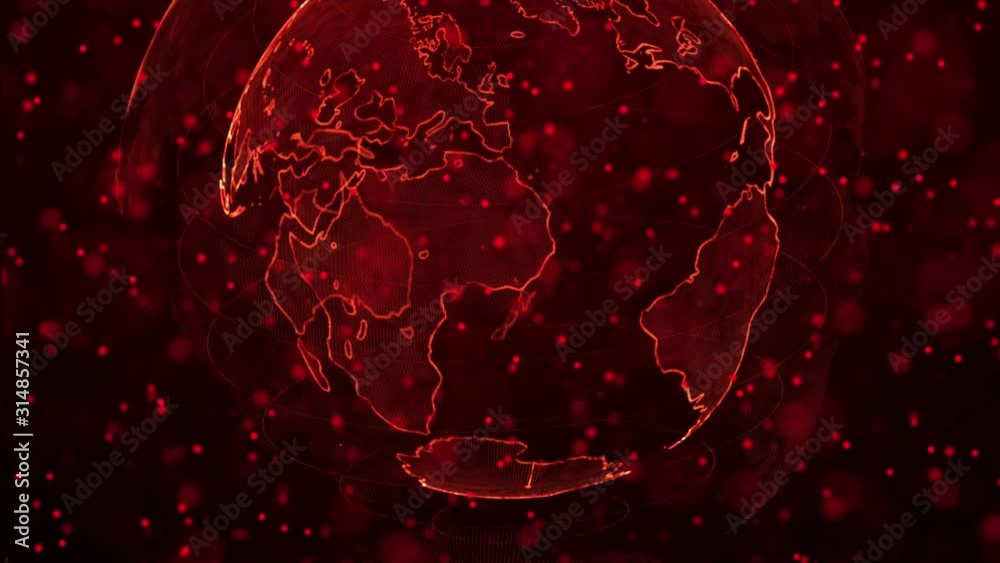 Digital planet of Earth. Globe with shining continents. 3D animation ...