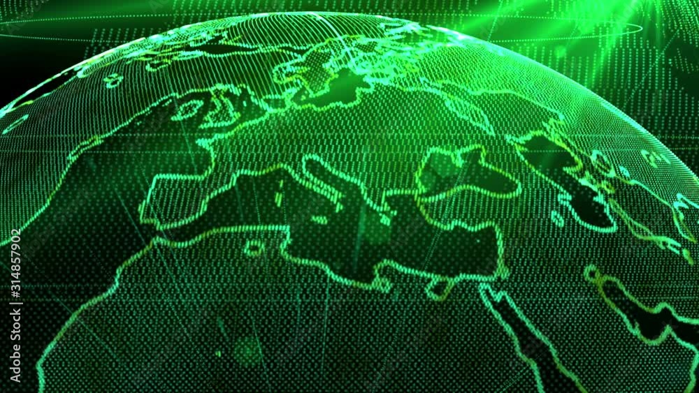 Digital planet of Earth. Globe with shining continents. 3D animation ...