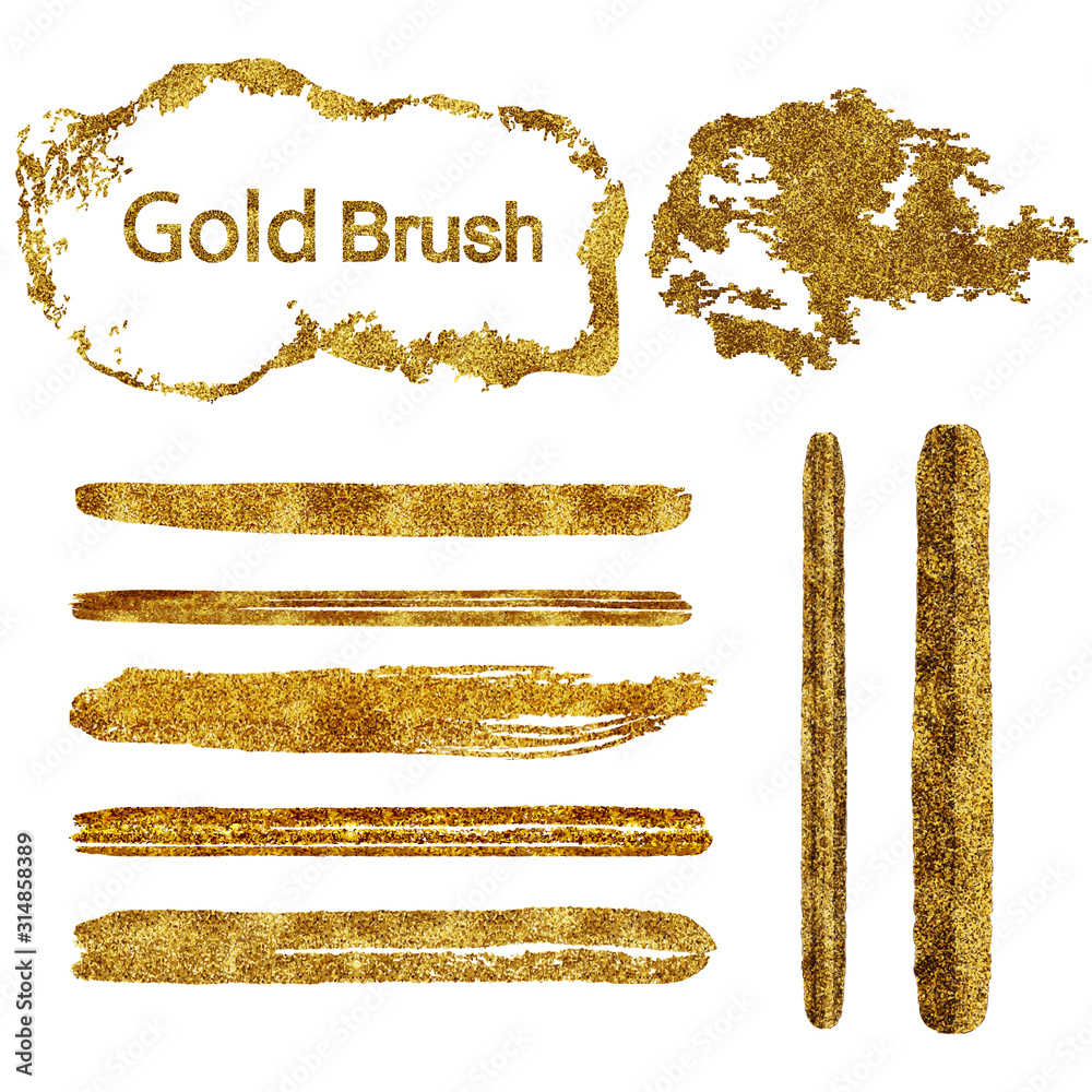Vector gold paint brush stroke collection. Abstract gold glittering ...