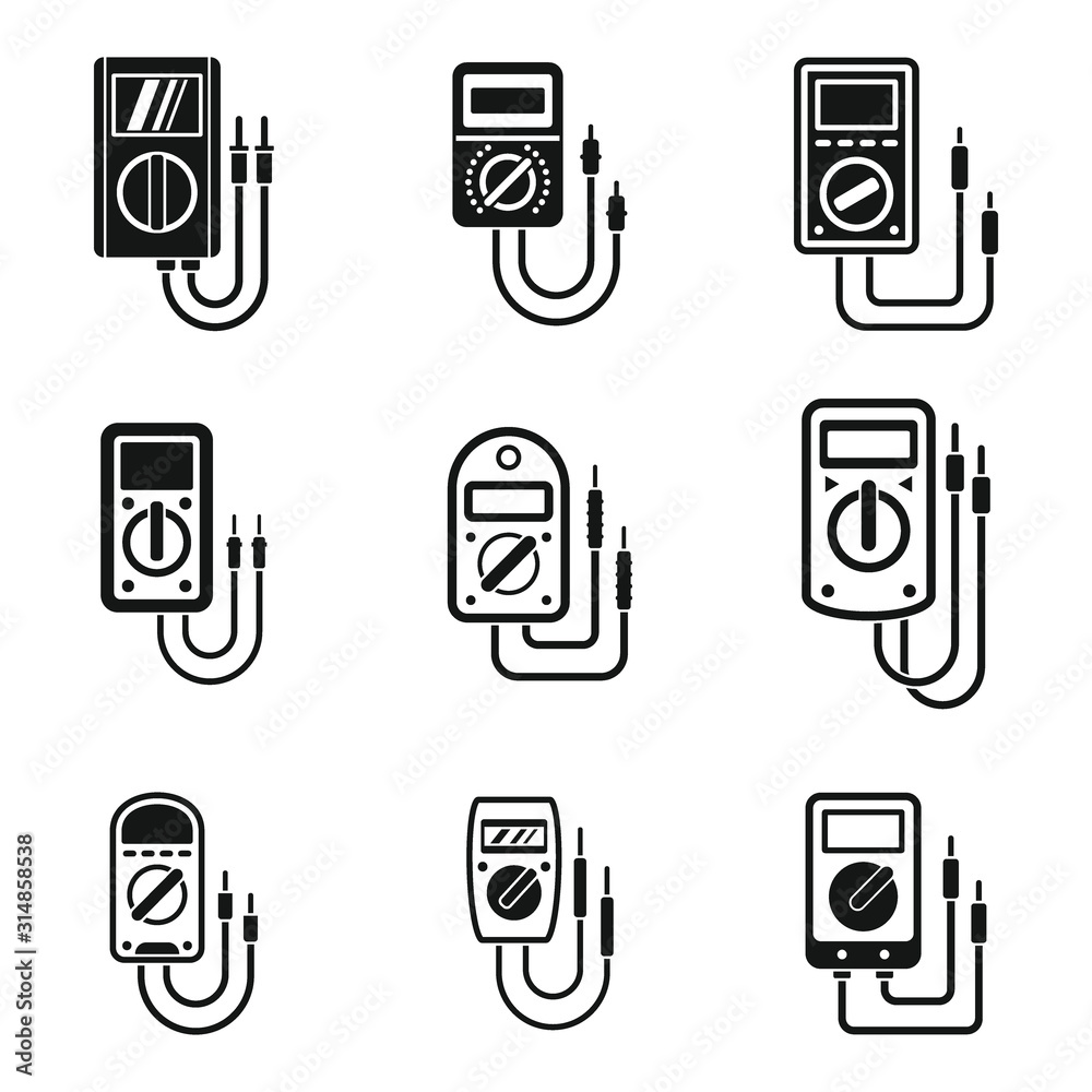 Multimeter digital icons set. Simple set of multimeter digital vector ...