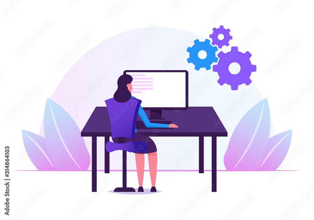 Female Programmer Working with Devops Software Development Practices ...