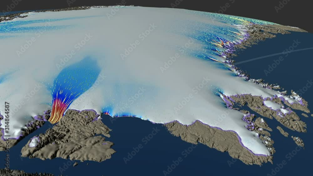 Animation of the Jakobshavn glacier in Greenland ice melting due to ...