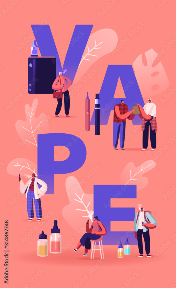 Vape Shop Business and Smoking Addiction Concept. Urban Hipster People ...