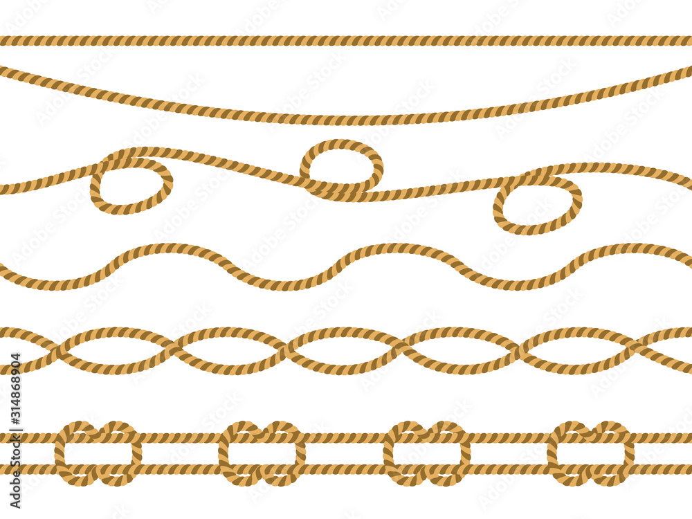 Set of realistic 3d fiber ropes. Rope frame set isolated. Realistic ...