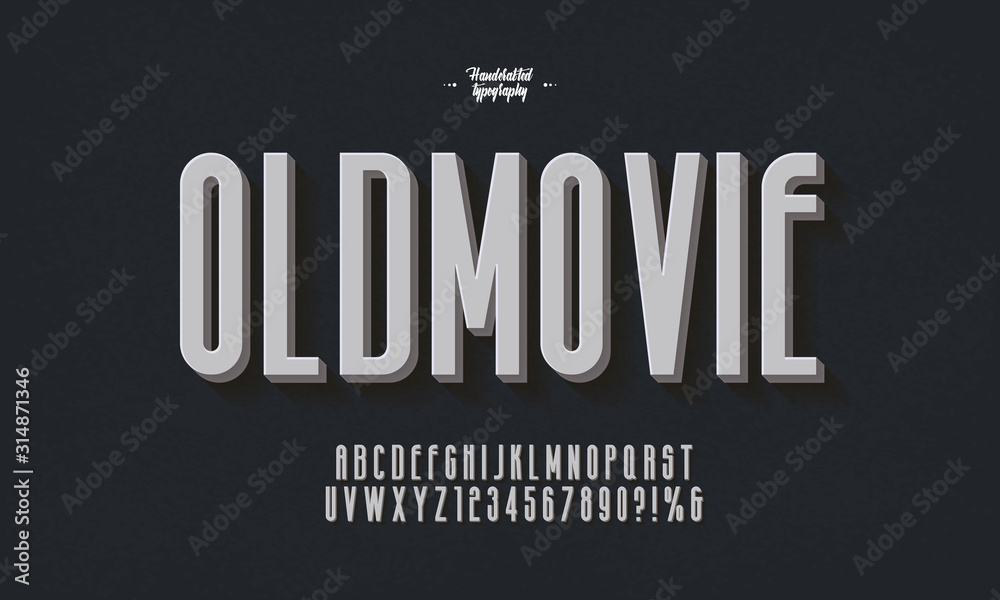 Retro style font, Old Movie title screen, alphabet letters and numbers ...